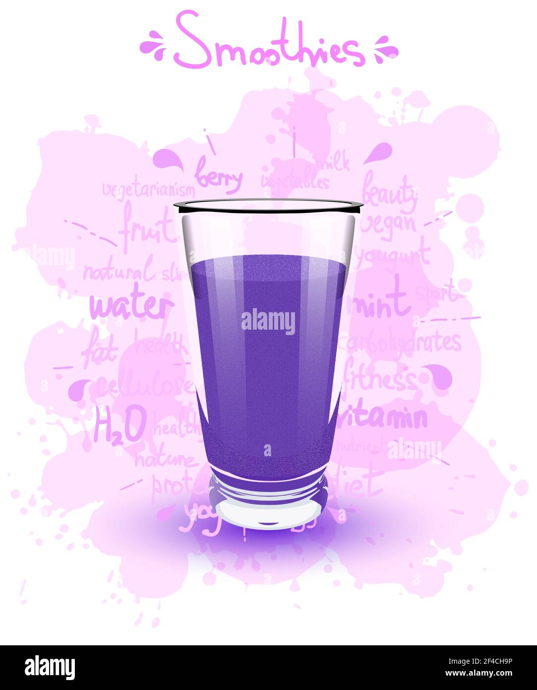 Vector illustration high glass cup with a purple smoothies. Healthy ...