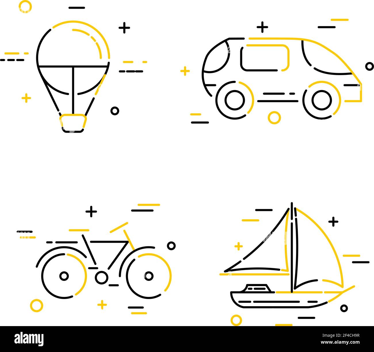 Set of color creative flat linear travel icons. Vector illustration ...