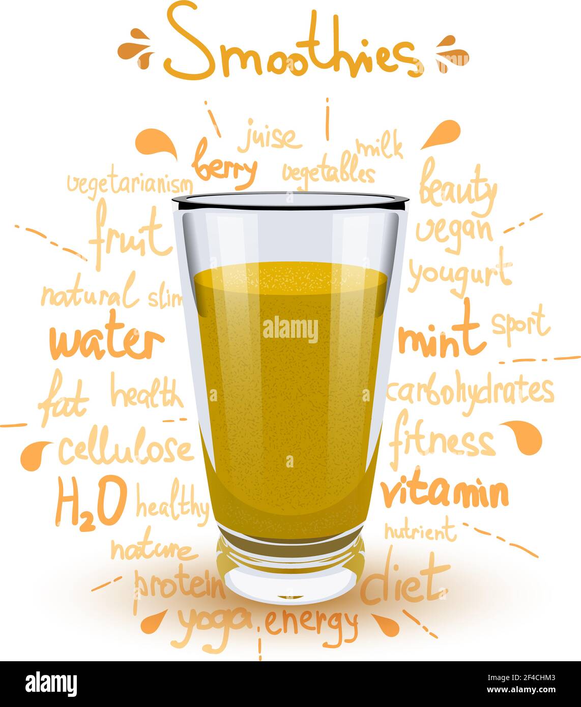 Vector illustration high glass cup with a yellow smoothies. Healthy ...