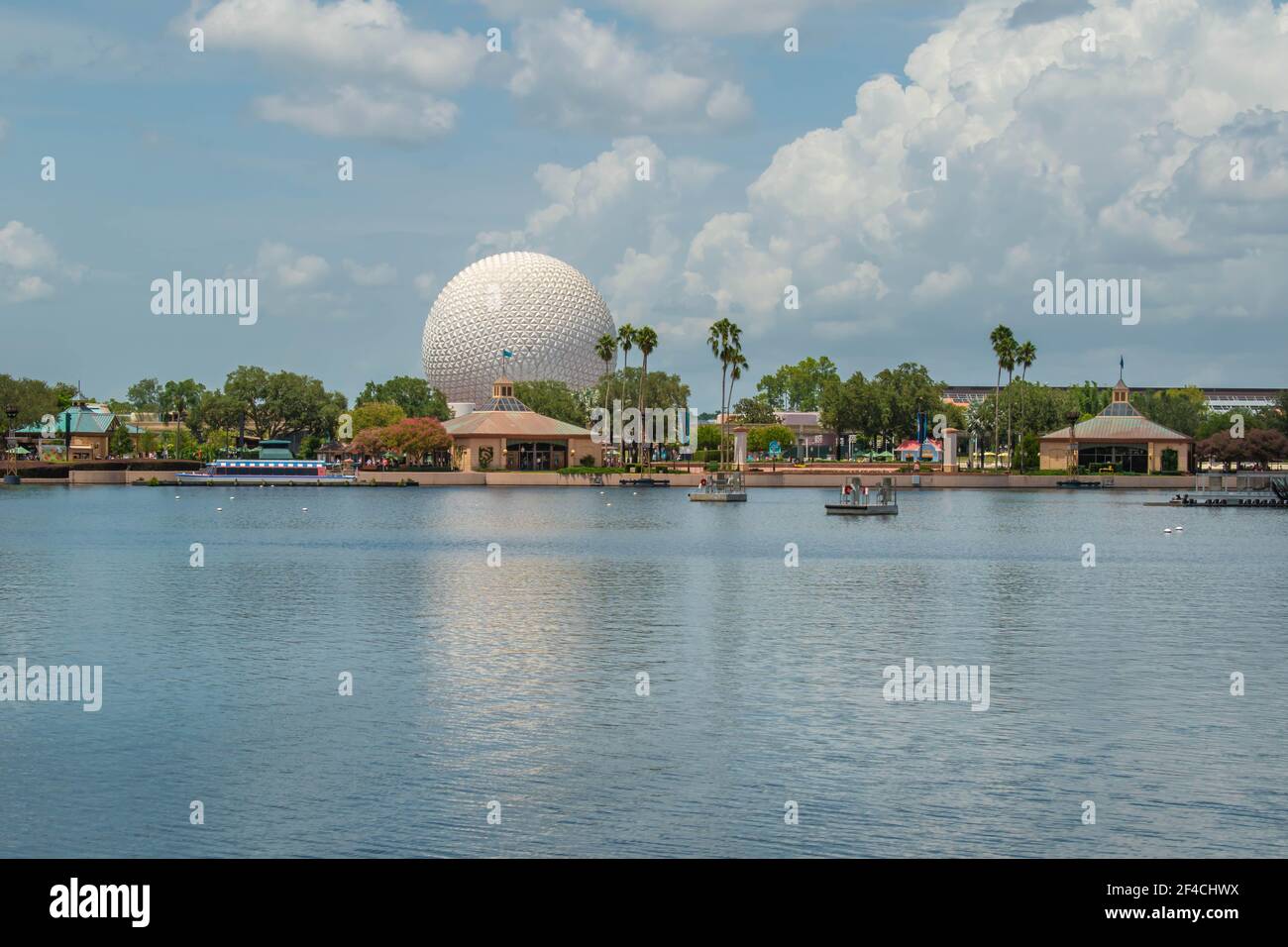 Orlando, Florida. July 29, 2020.Beautiful view of Big Sphere at Epcot ...