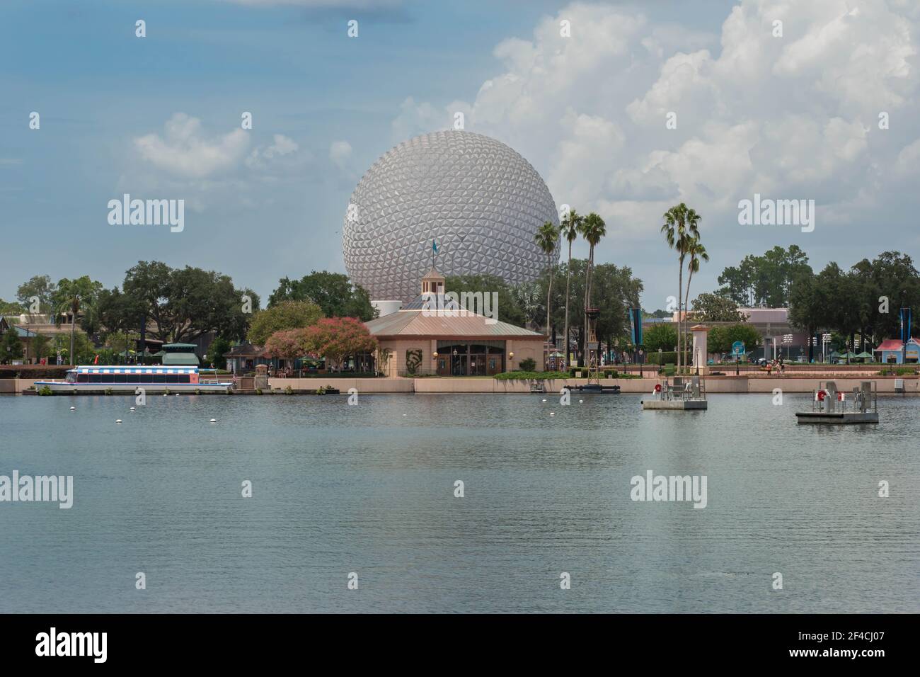 Orlando, Florida. July 29, 2020.Beautiful view of Big Sphere at Epcot ...