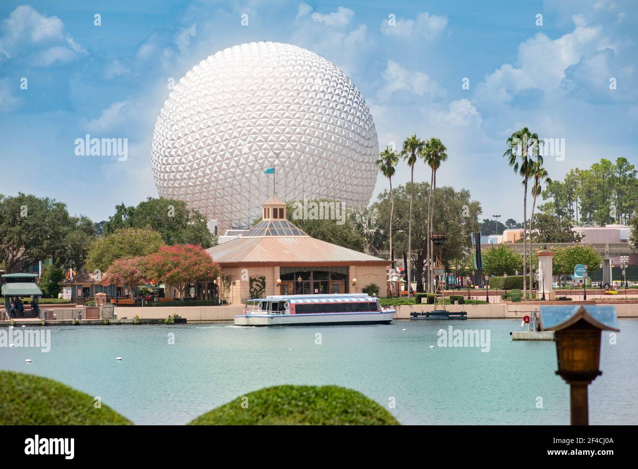 Orlando, Florida. July 29, 2020.Beautiful view of Big Sphere at Epcot ...