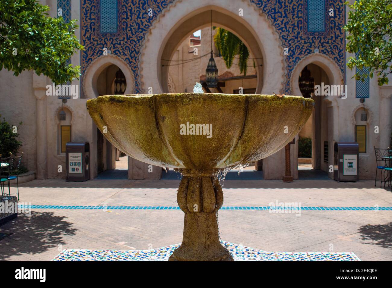 Orlando, Florida. July 29, 2020.Partial view of african style fountain ...