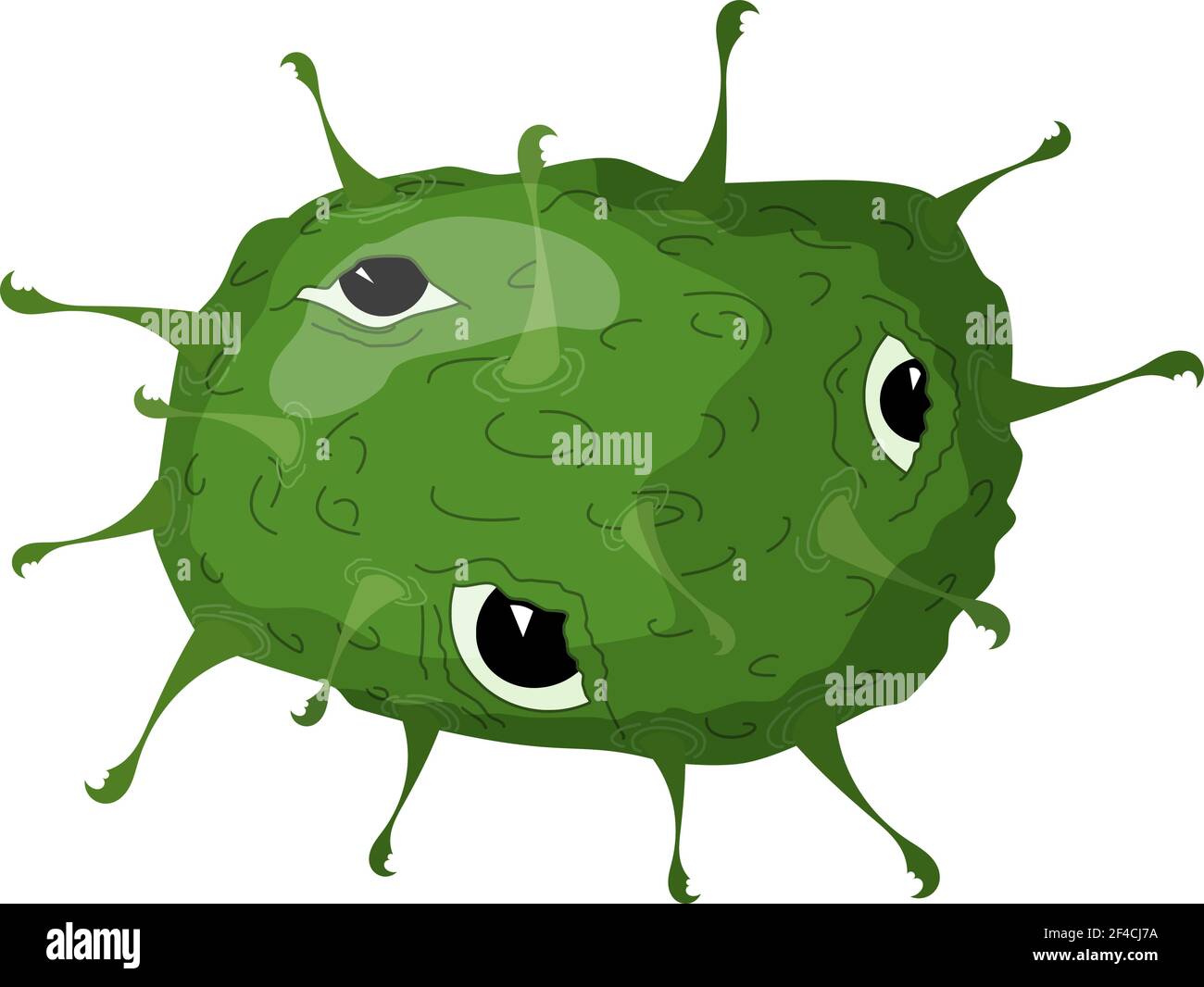 Vector illustration Cartoon green virus with eyes. Comic virus isolated ...