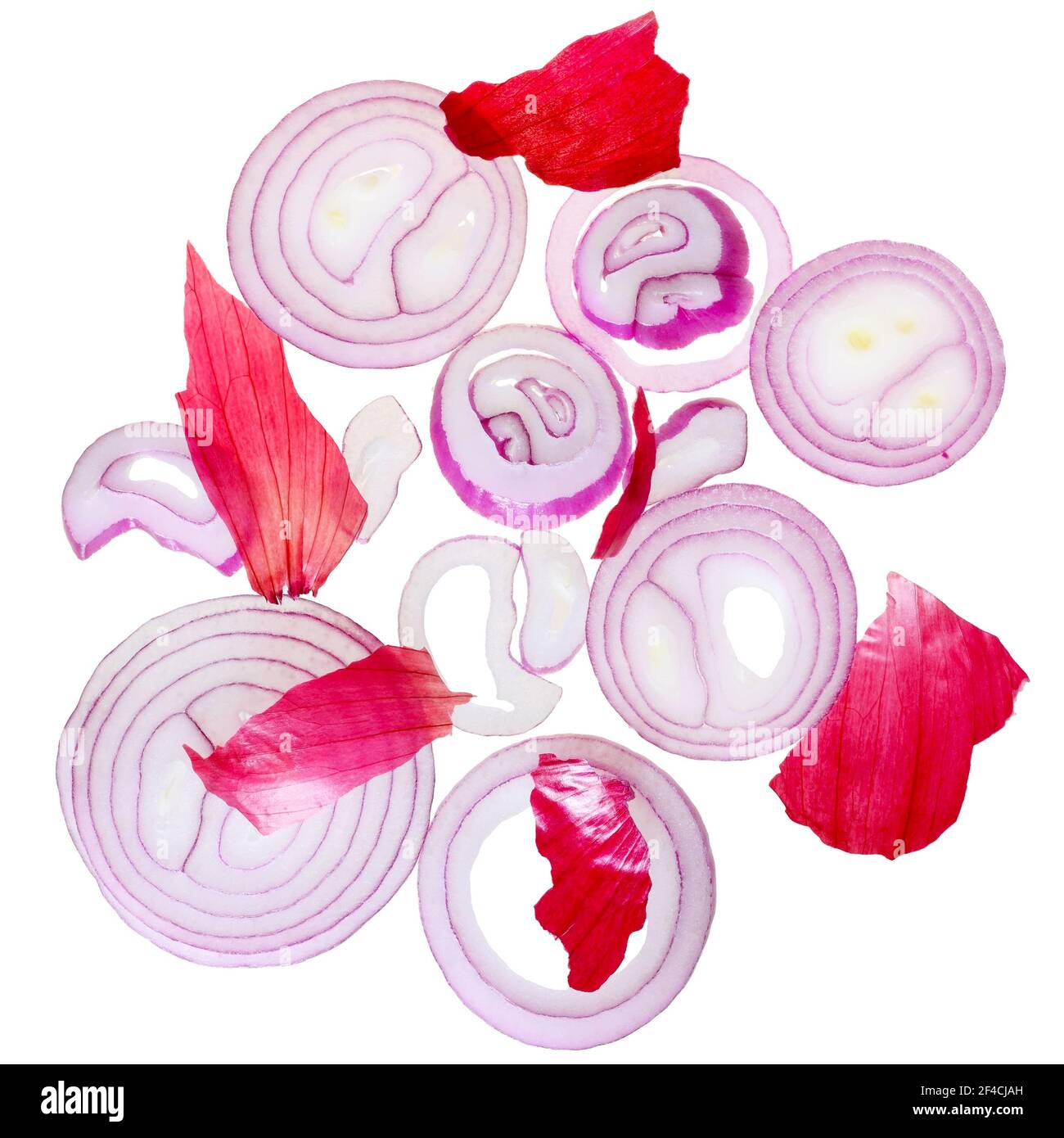 Onion cut close up top view on a white background Stock Photo - Alamy