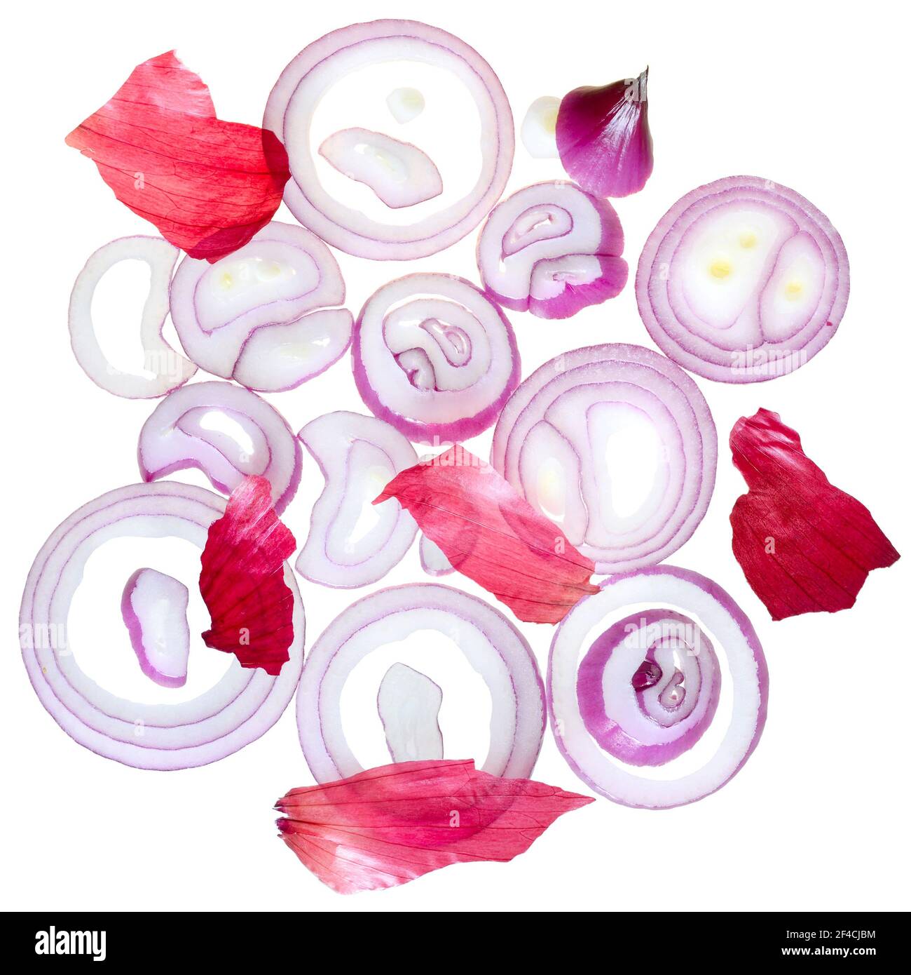 Onion cut close up top view on a white background Stock Photo - Alamy