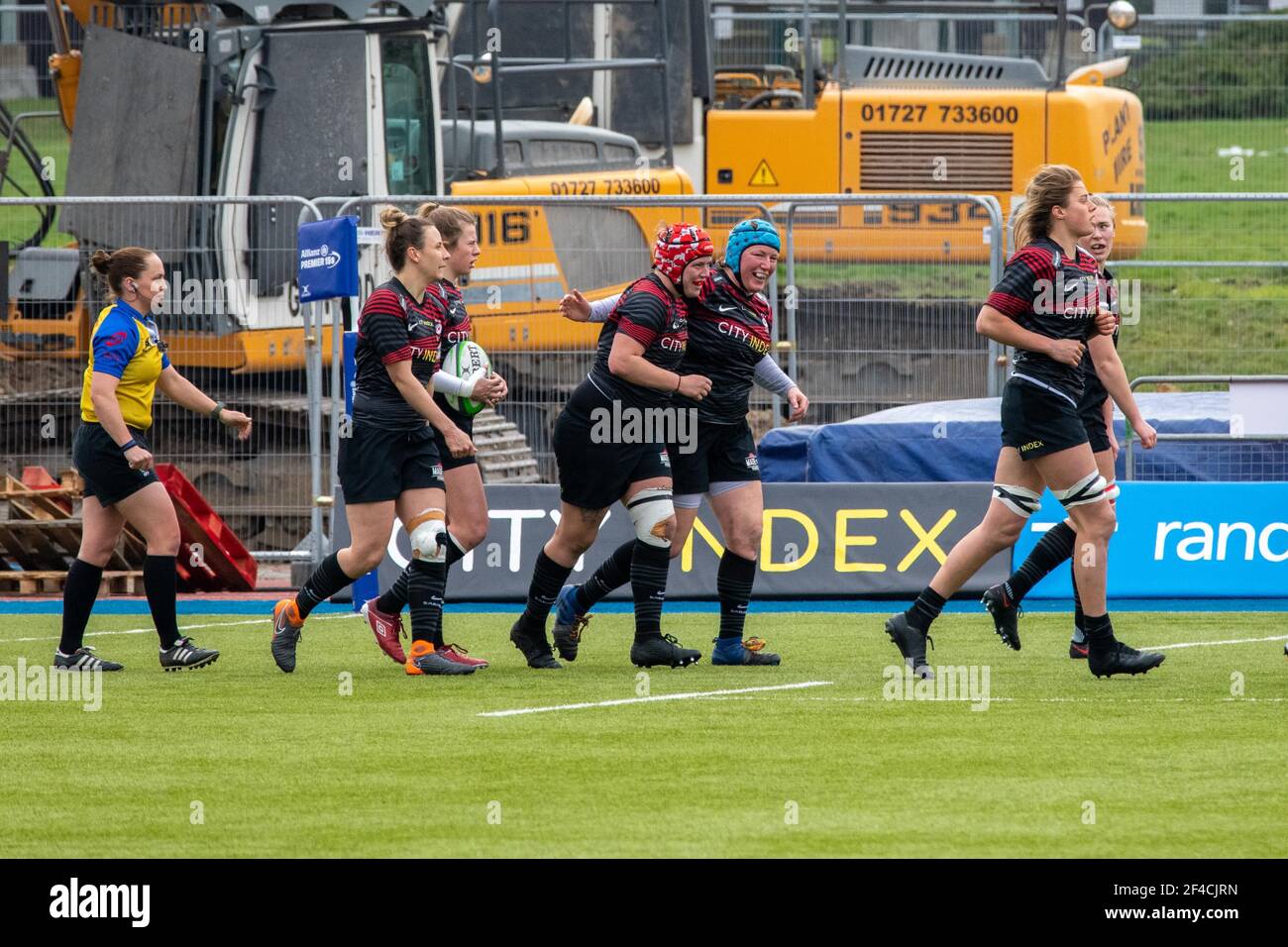 London, UK. 20th Mar, 2021. Dona Rose (#3 Saracens Women) scores a try ...