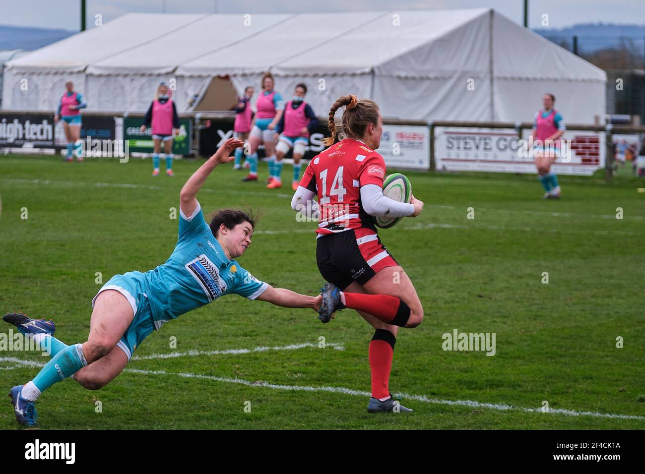 Gloucester, UK. 20th Mar, 2021. Kelly Smith (#14 Gloucester-Hartpury ...