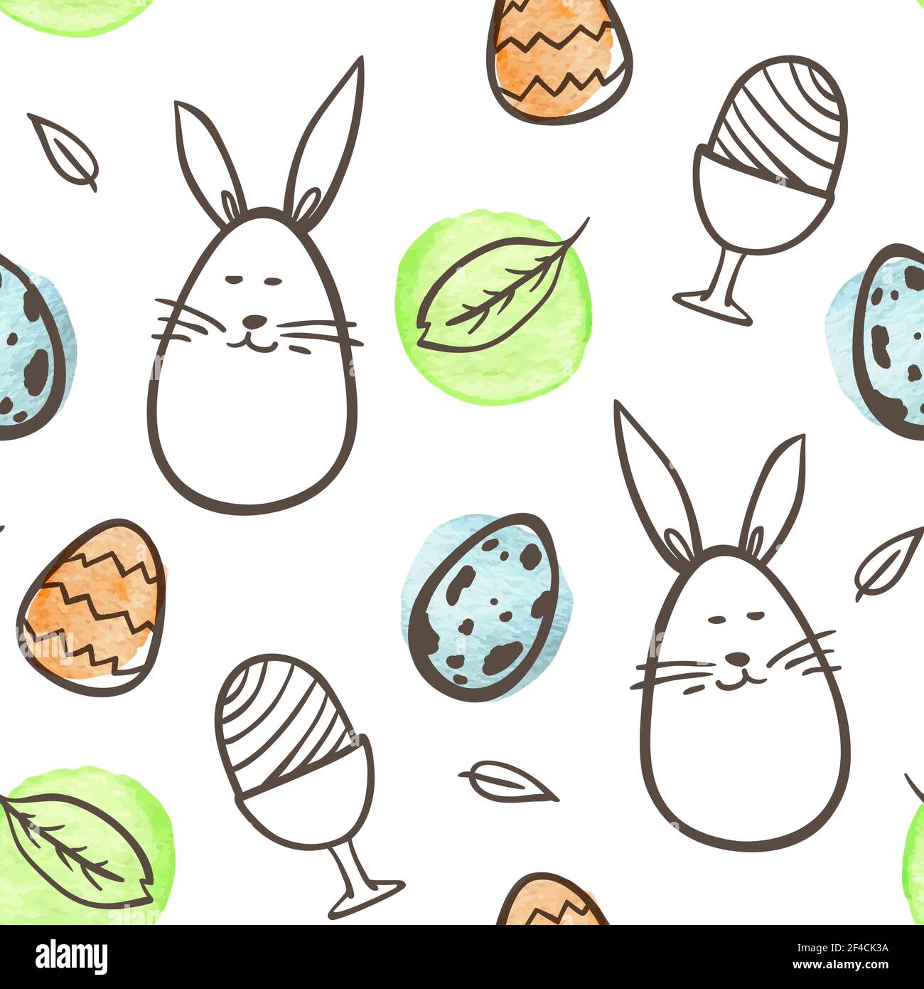 Hand drawn doodle Easter seamless pattern with rabbit and eggs on a ...