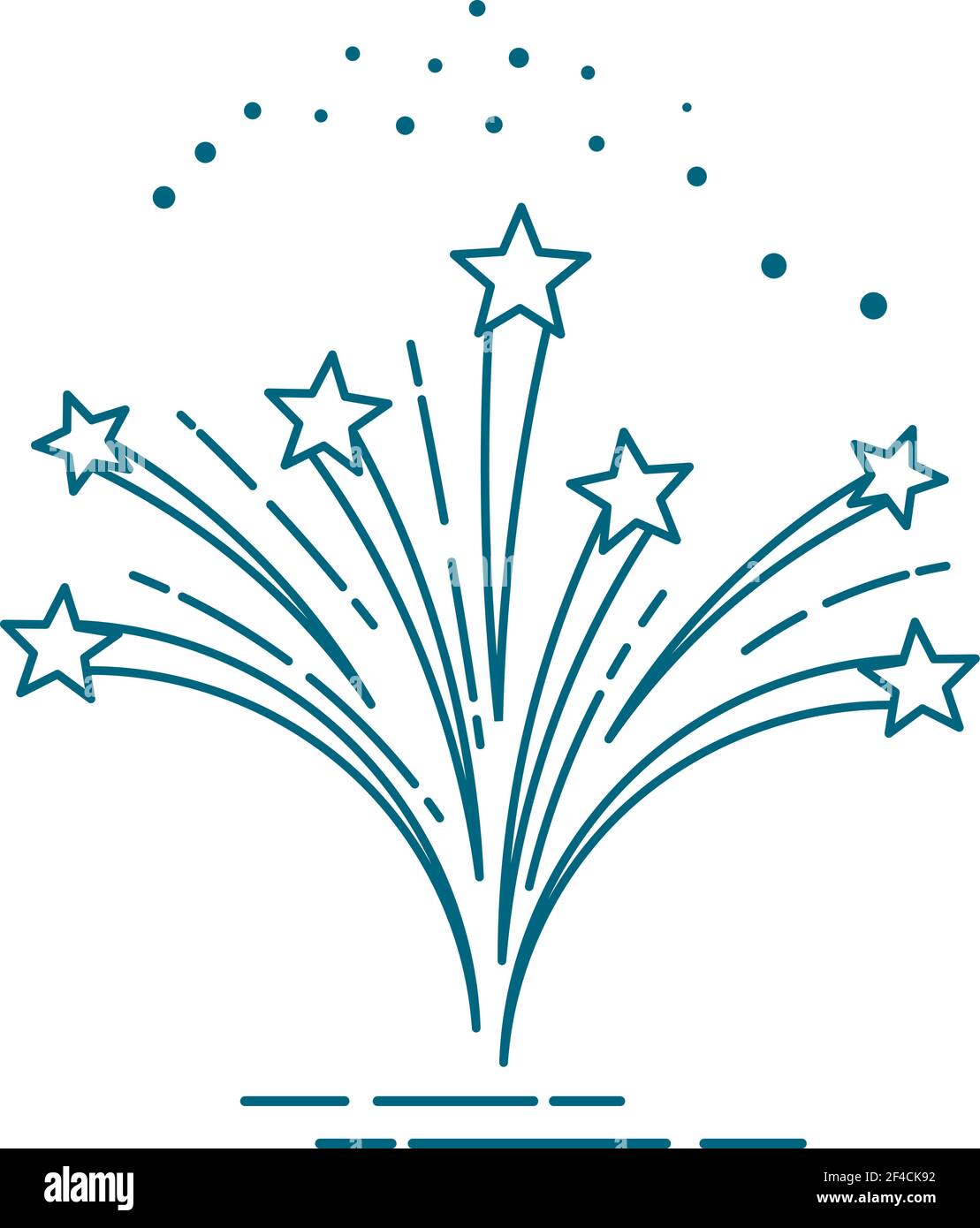 Fireworks with stars in a linear style. Line icon. Isolated on white ...