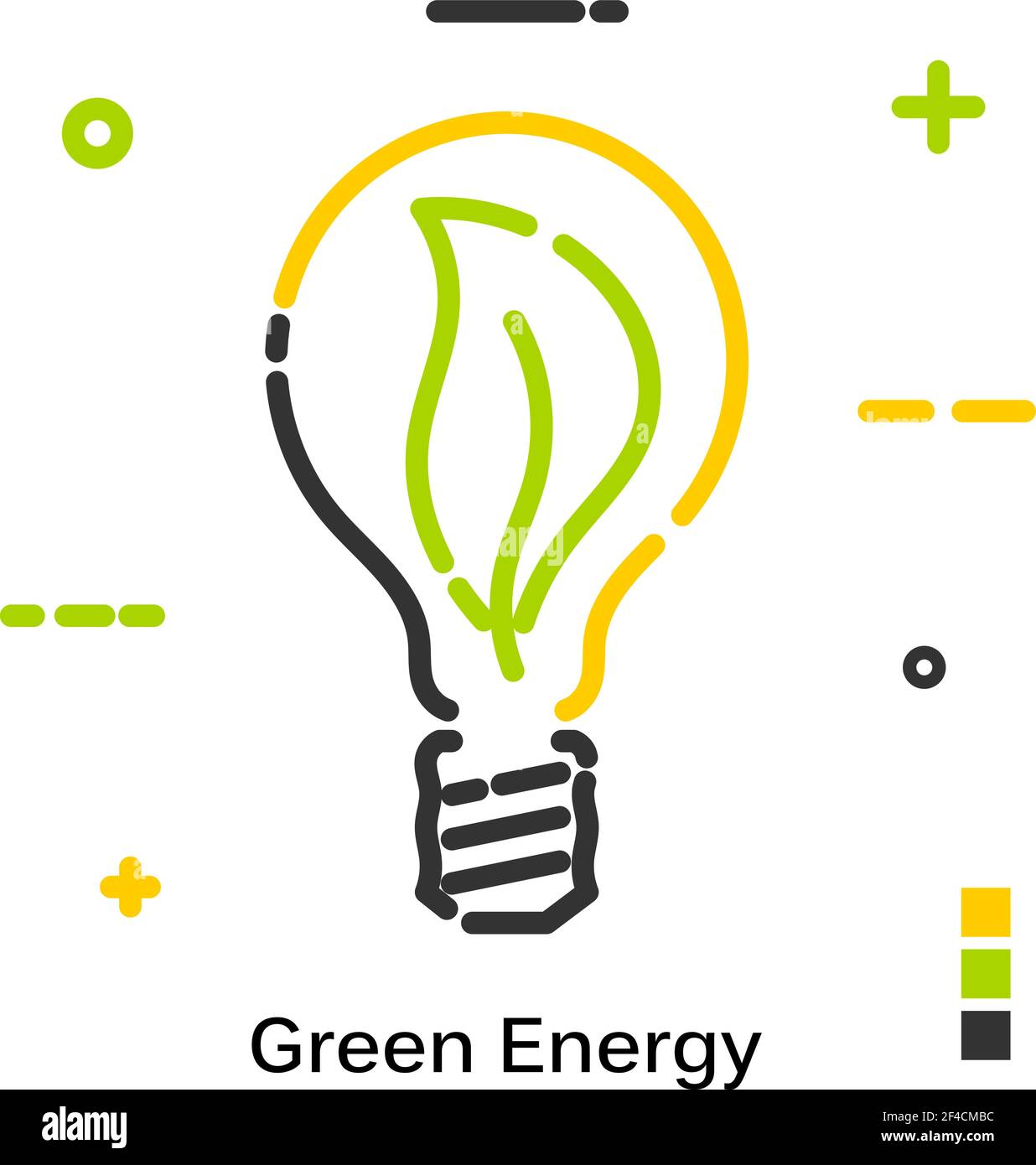 Green energy. Light bulb burns green foliage. Line icon isolated on ...