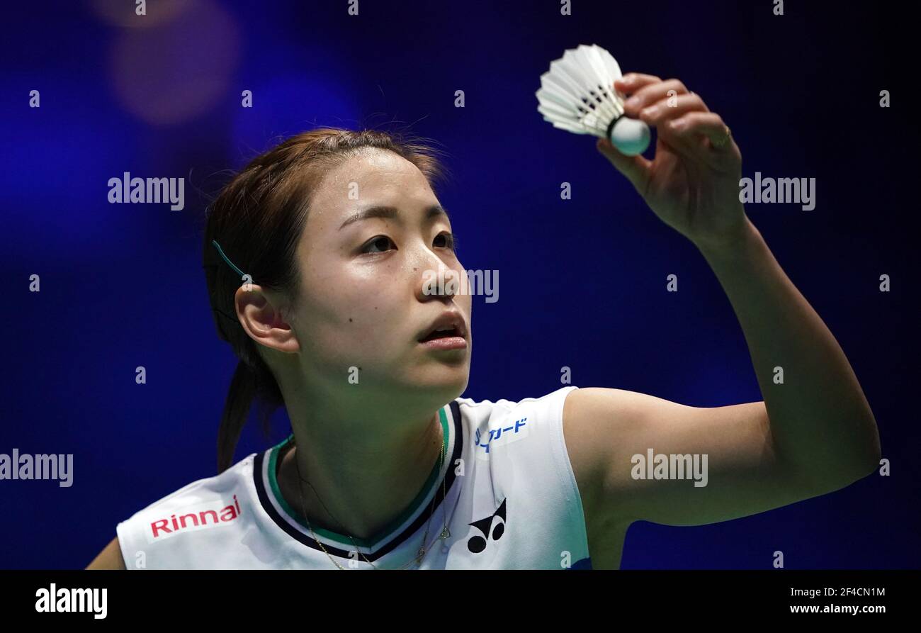 Japan's Nozomi Okuhara in action during her match against Thailand's ...