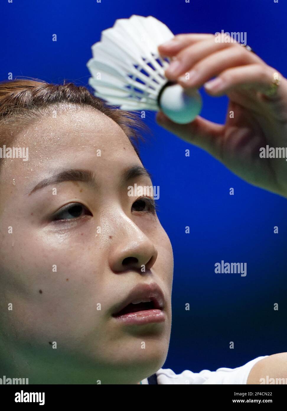 Japan's Nozomi Okuhara in action during her match against Thailand's ...