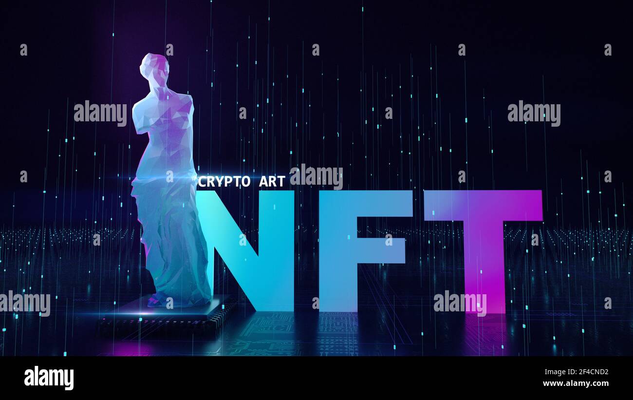 NFT non fungible tokens crypto art on colorful abstract background ...