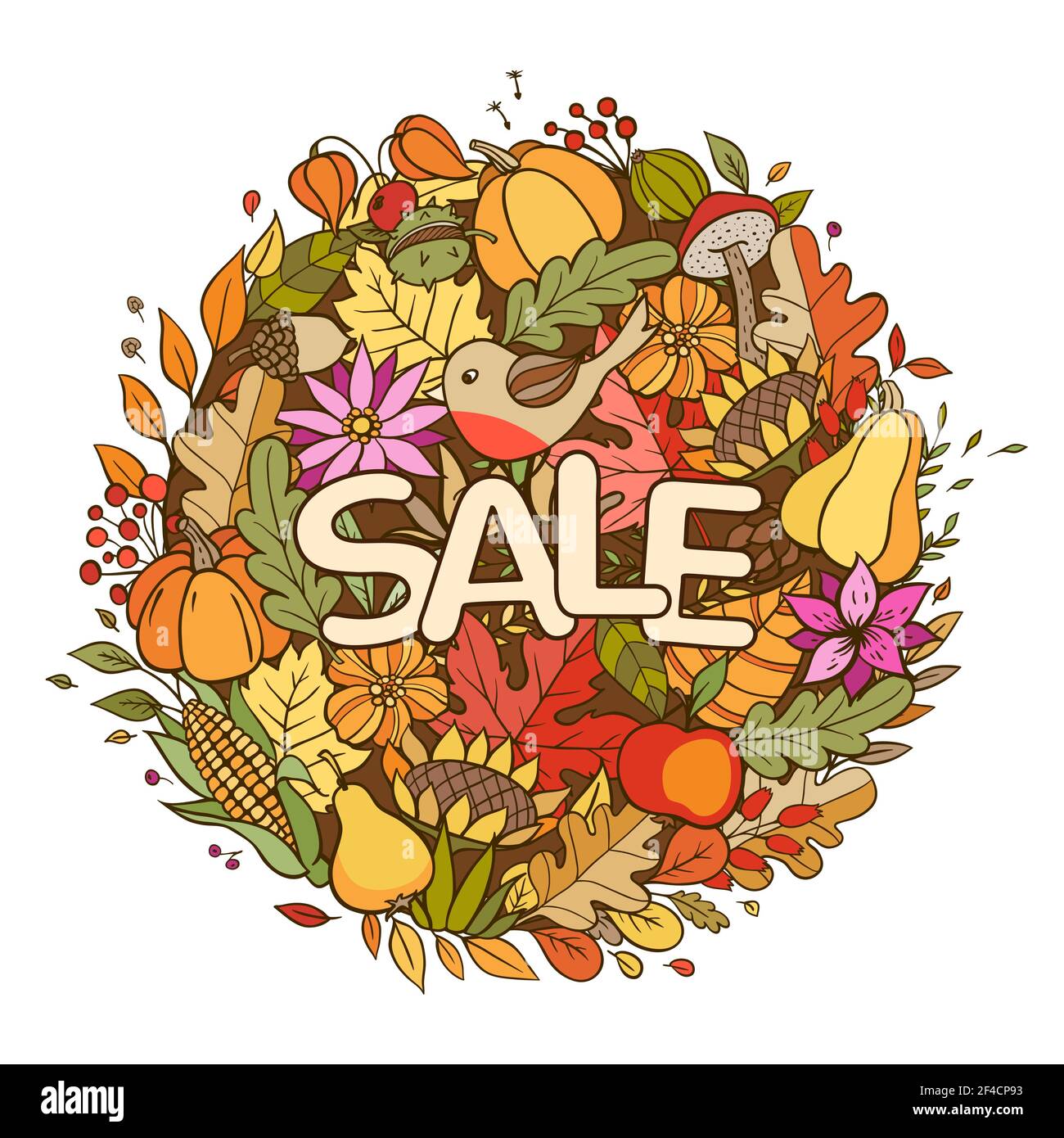 Hand drawn vector doodle autumn banner for seasonal sale. Autumn ...