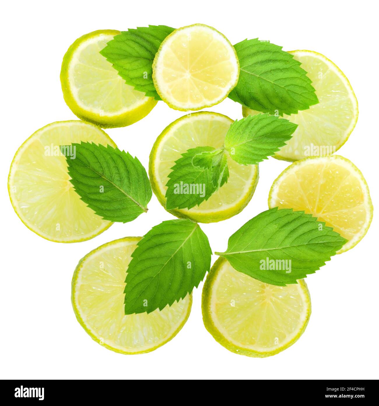 Fresh lime with leaf mint top view on a white background Stock Photo ...