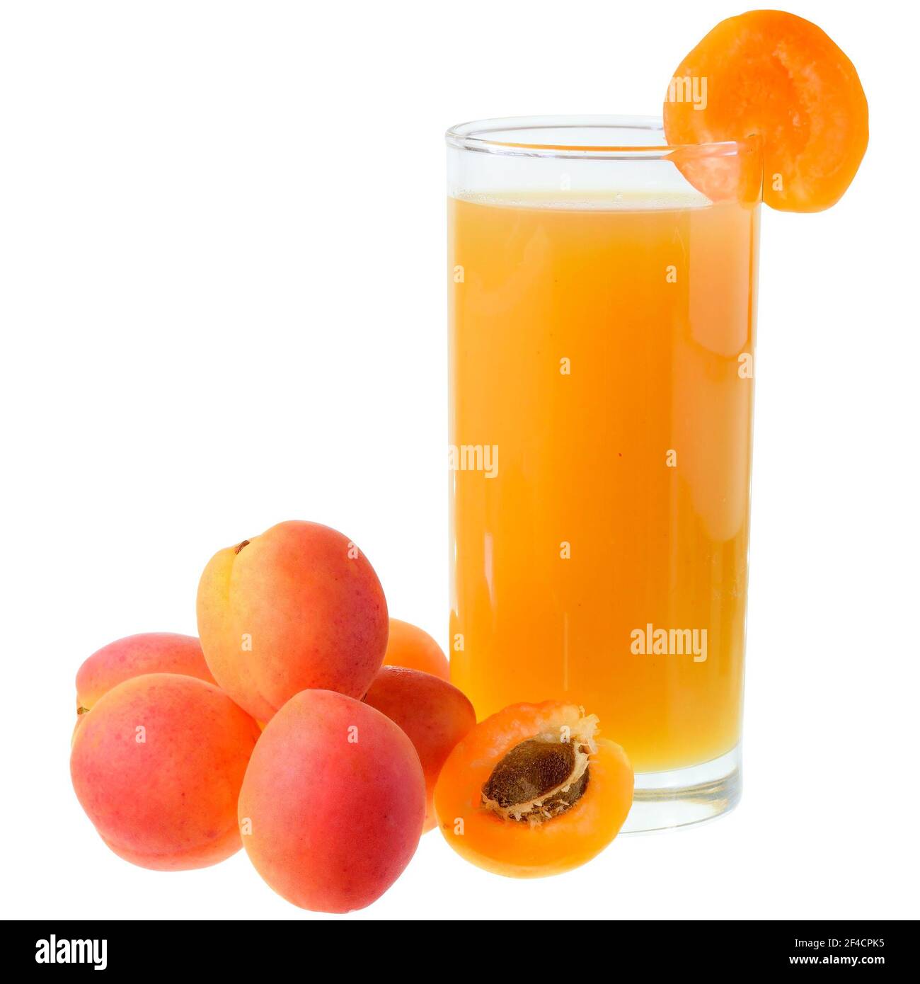 Apricot juice isolated on white background Stock Photo - Alamy