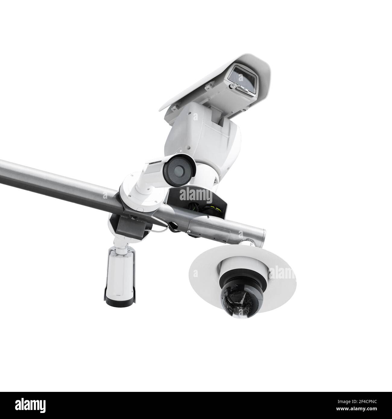 Few closed-circuit television cameras on one pole under isolated on ...