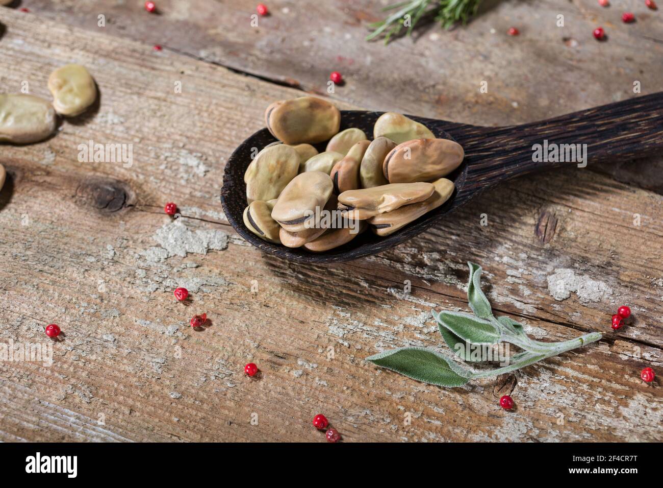 Close up of dried broad beans in the wooden ladle Stock Photo - Alamy