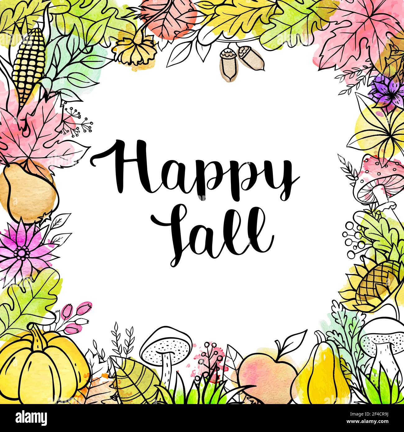 Hand drawn vector doodle autumn background with pumpkins, fruits ...