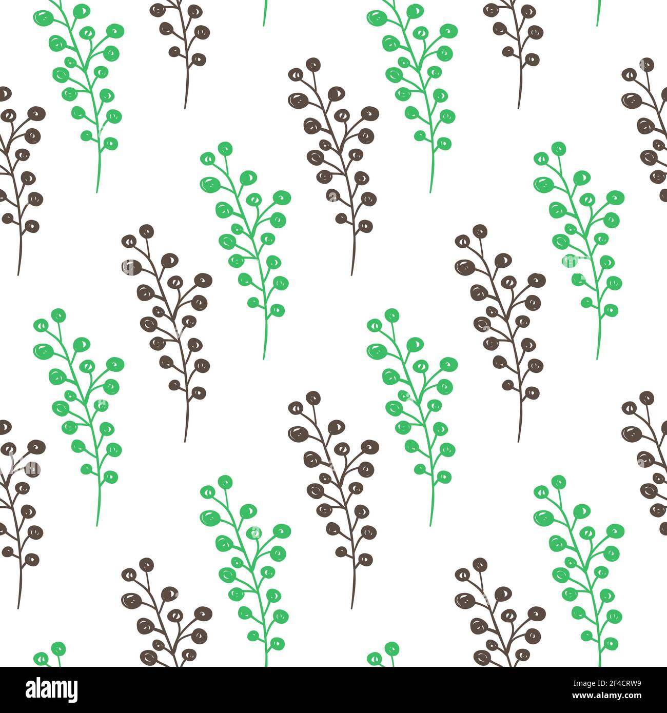 Hand drawn doodle green spring floral seamless pattern with flowers. Decorative vector ...