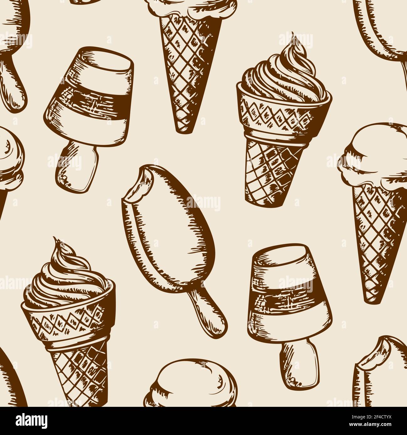 Vintage hand drawn seamless pattern with different ice cream. Vector ...