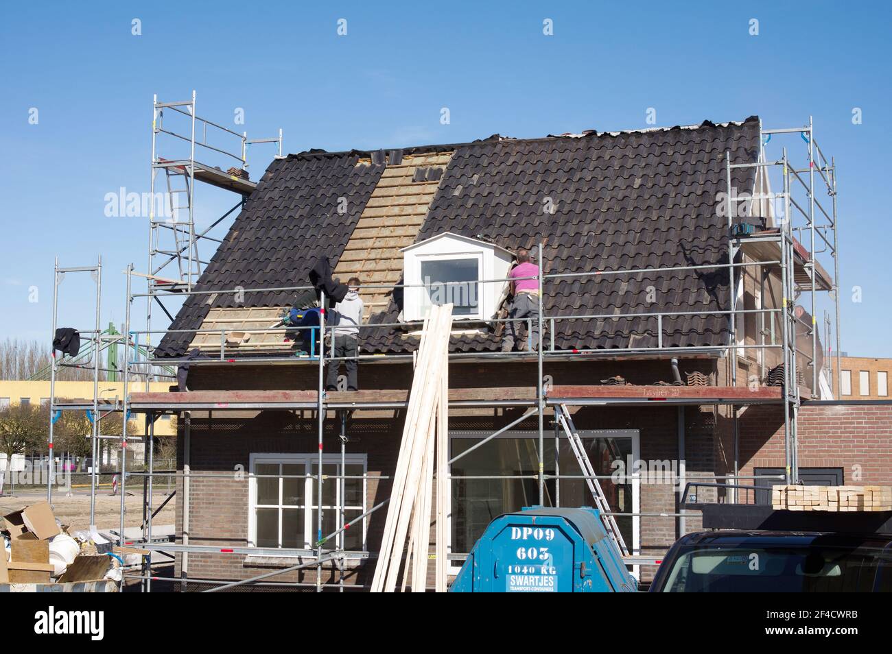 Arnhem, Netherlands - March 4, 2021: Scaffolding of a building under ...