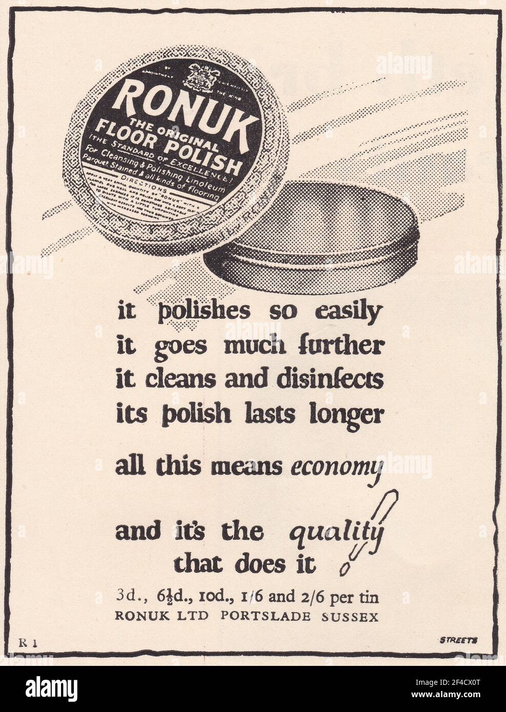 Vintage advert for Ronuk The Original Floor Polish by Ronuk Ltd Stock ...