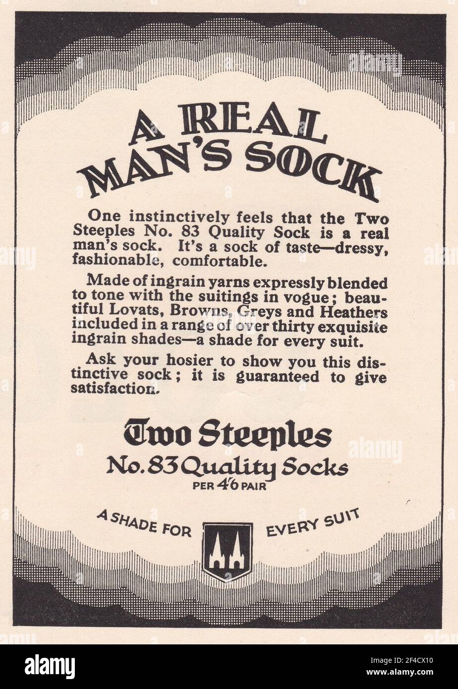 Vintage advert for Two Steeples No. 83 Quality Socks Stock Photo - Alamy