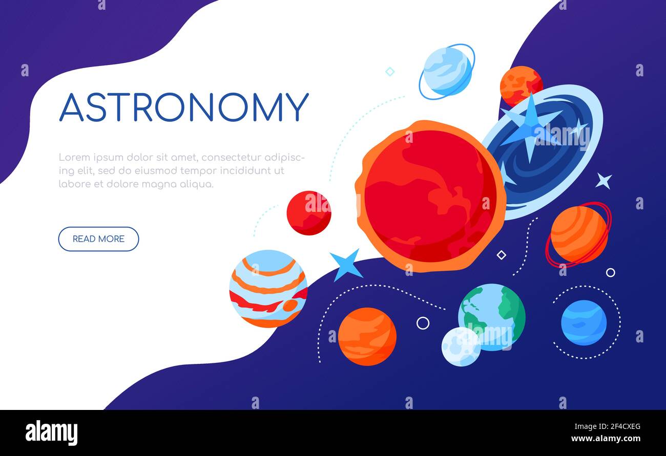 Space and astronomy - modern colorful isometric web banner with copy ...