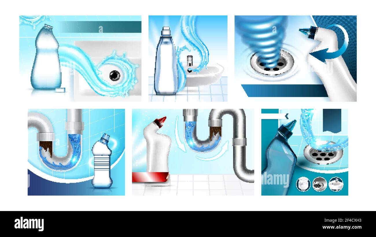 Clogged Drain Cleaner Promo Posters Set Vector Stock Vector Image & Art ...
