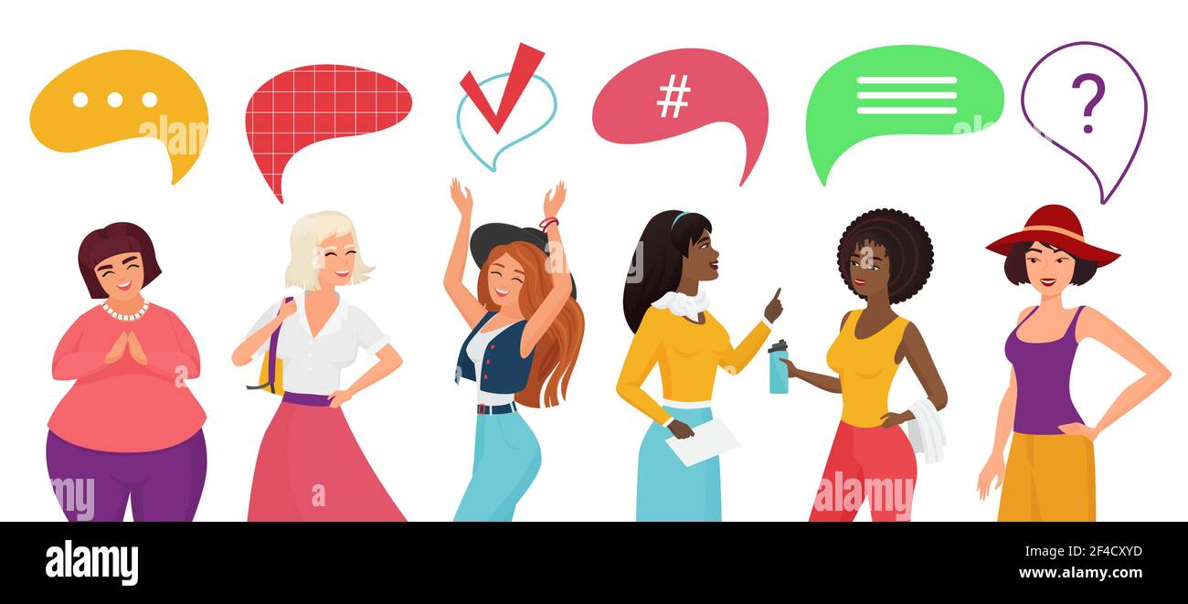 People communicate with chat message bubble above head, bubbling speech ...