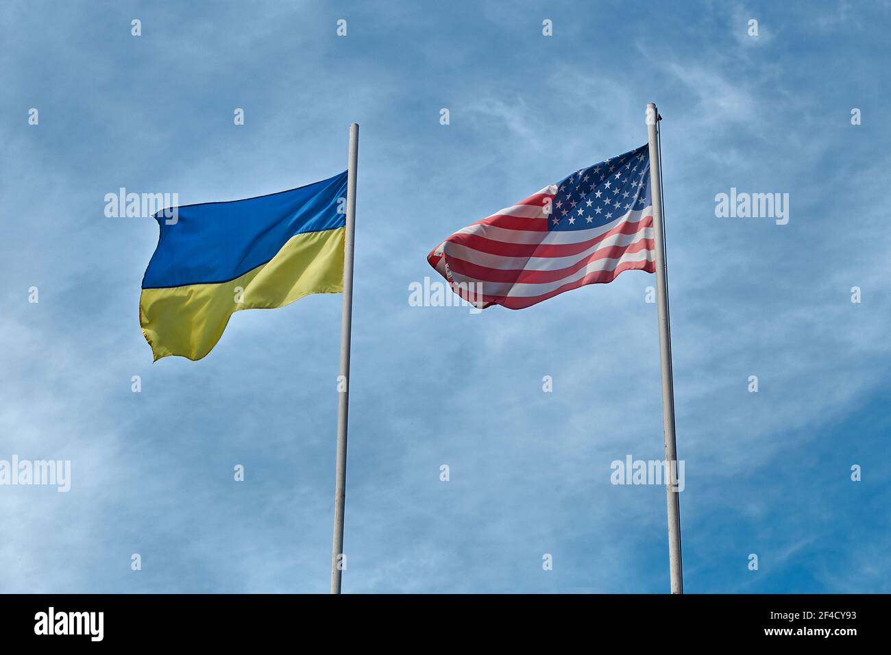 Ukraine ukrainian united states usa waving wind yellow hi-res stock ...
