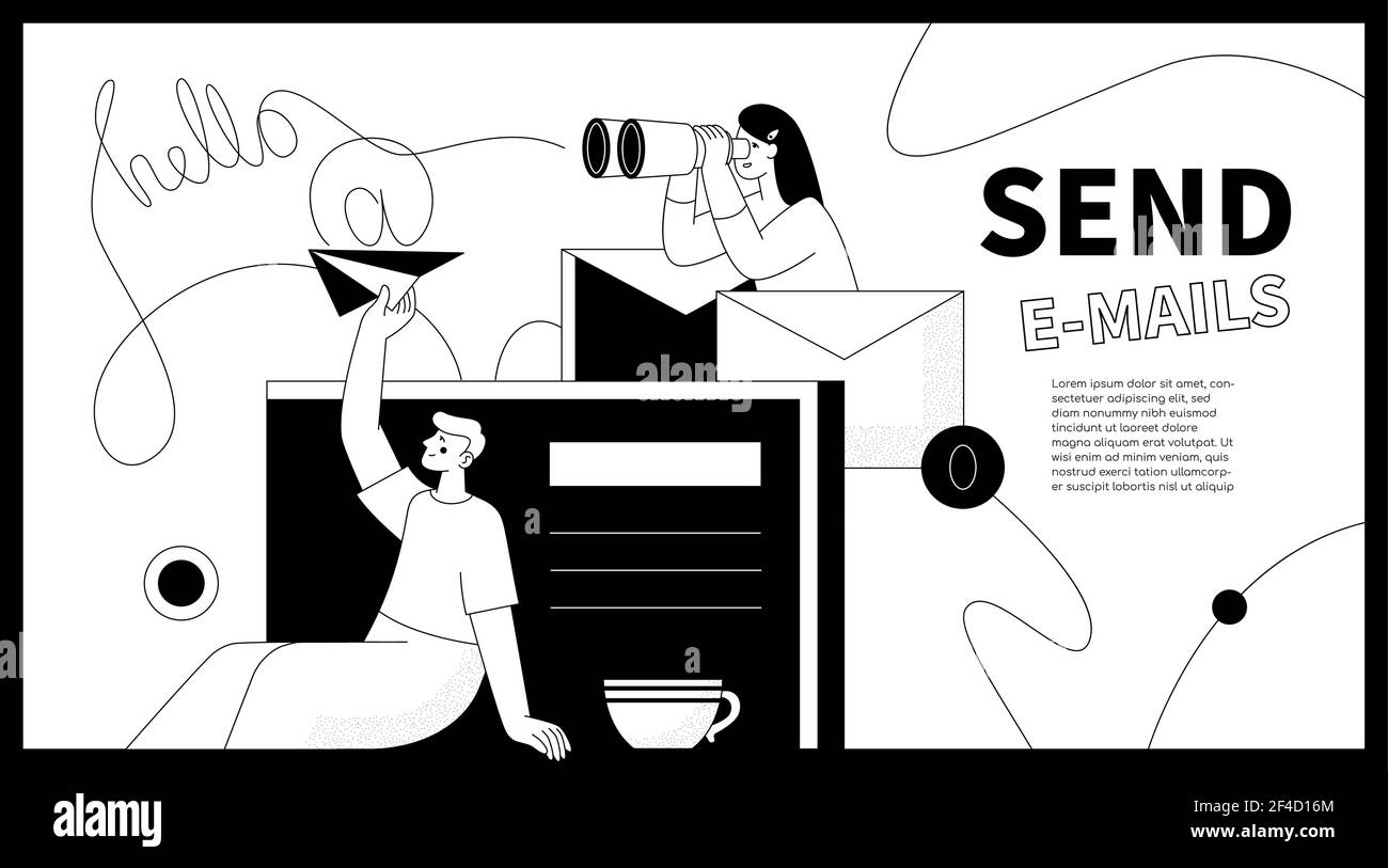 Send emails - modern flat design style web banner with line elements ...