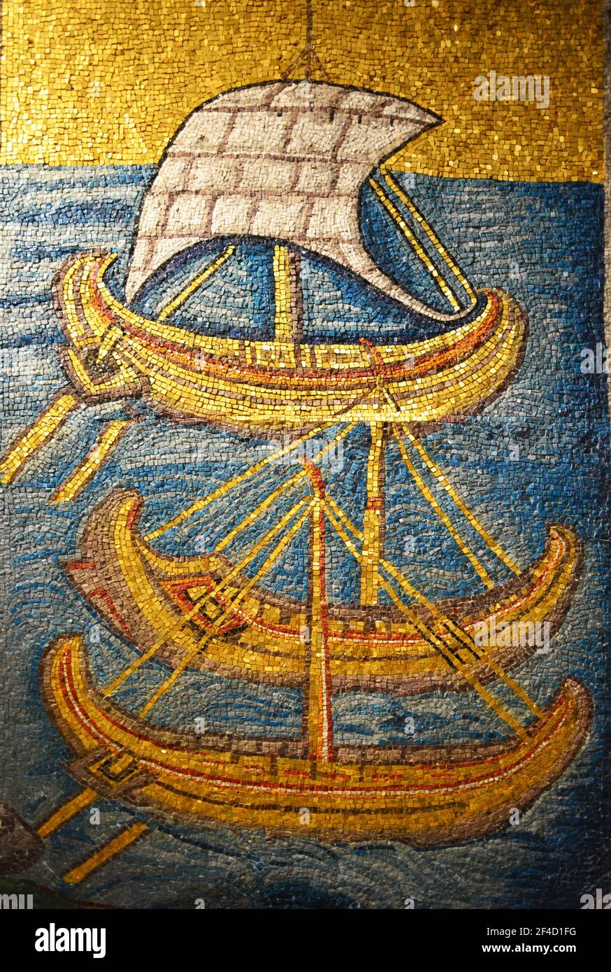 A mosaic with ancient sail ships, from museum in Istanbul Stock Photo ...