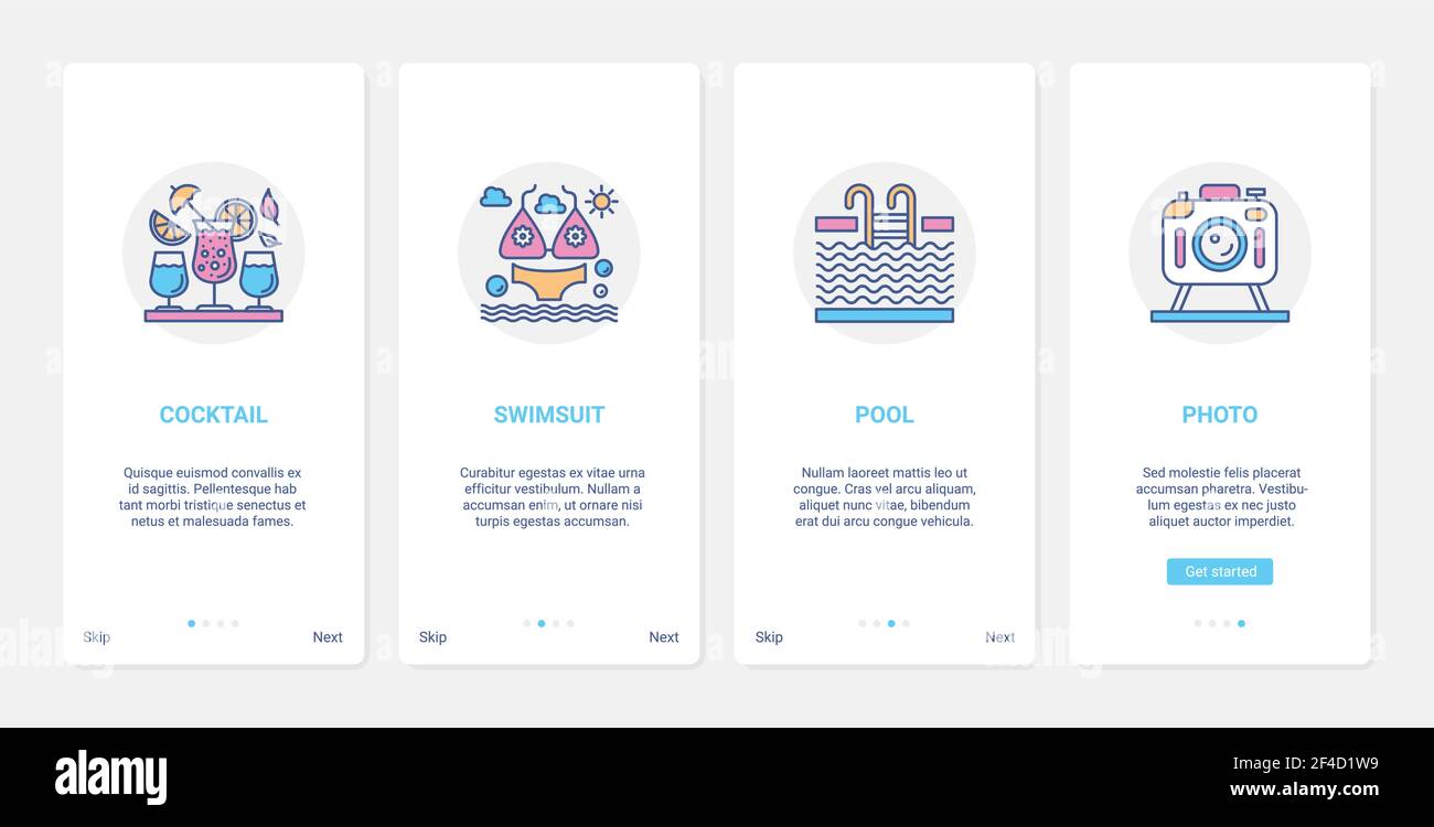 Summer time beach vacation activity UI, UX onboarding mobile app page screen set Stock Vector ...