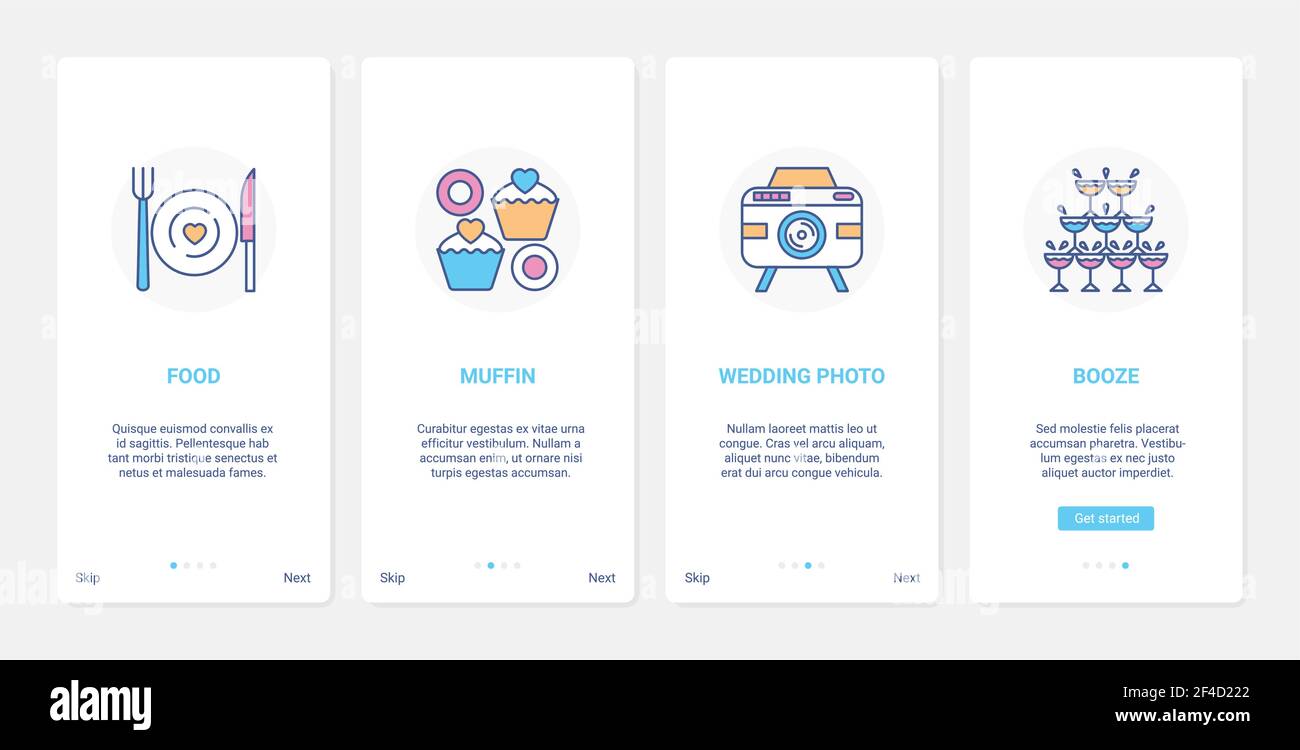 Wedding celebration banquet, drink food, UI, UX onboarding mobile app ...