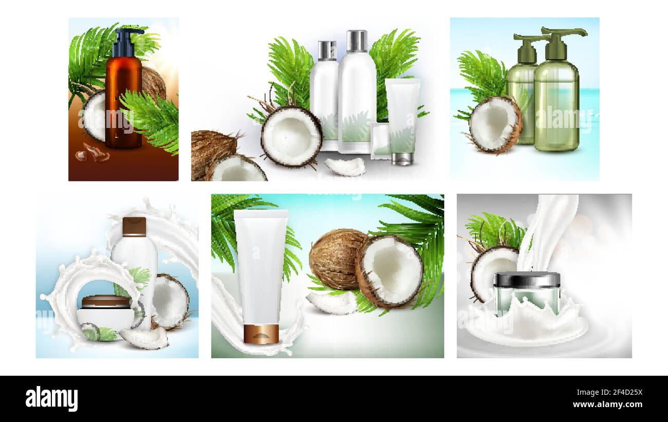 Coconut Cosmetics Promotion Posters Set Vector Stock Vector Image & Art ...