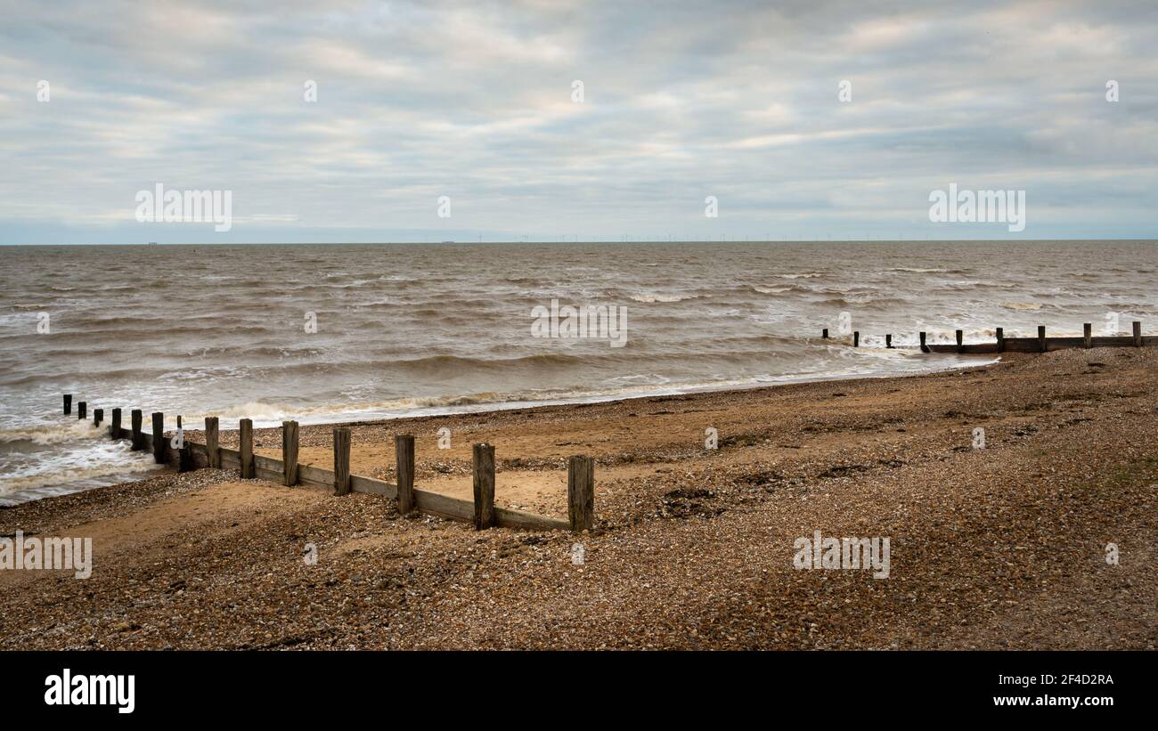 Early morning sunrise at Seasalter beach near Whitstable in Kent ...