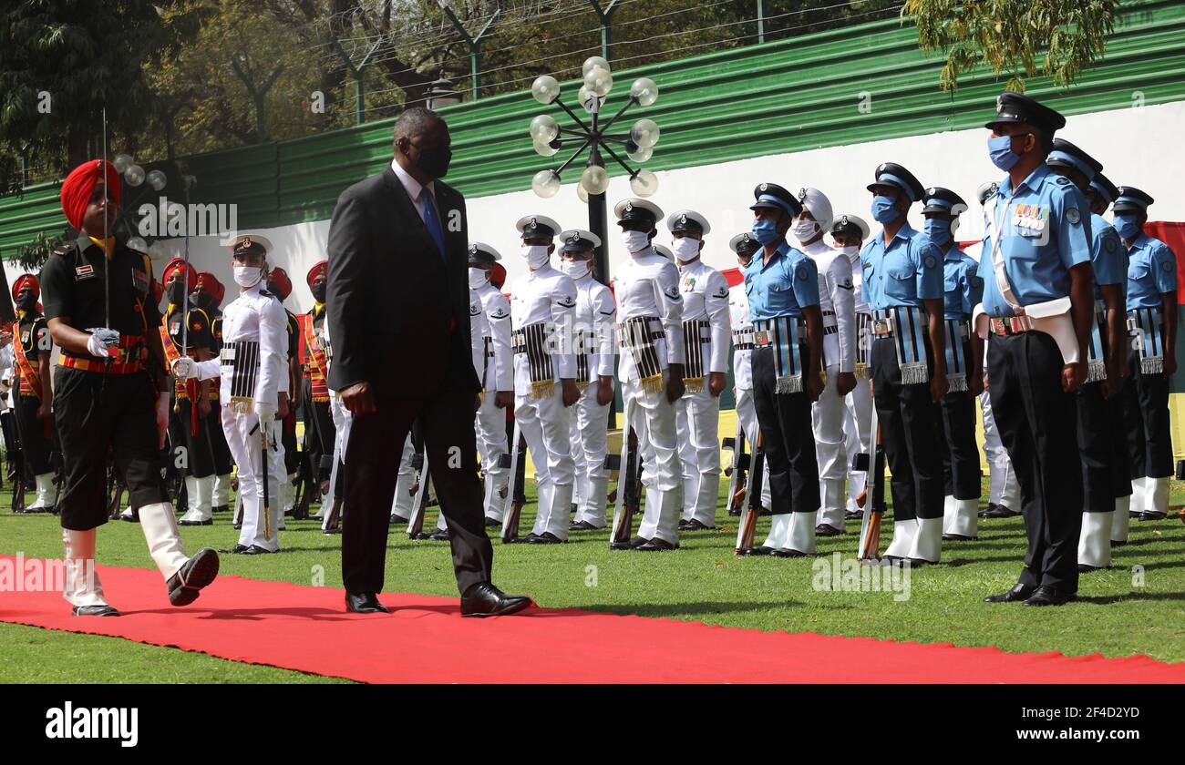 U.S. Defense Secretary Lloyd James Austin wearing a face mask as he ...