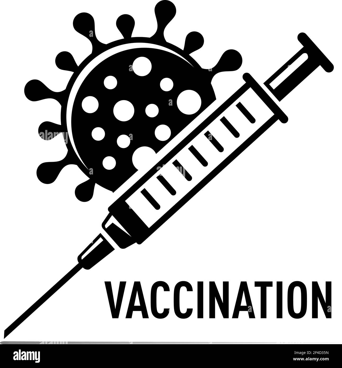 Medical syringe with needle and with coronavirus vaccine. Flat style ...