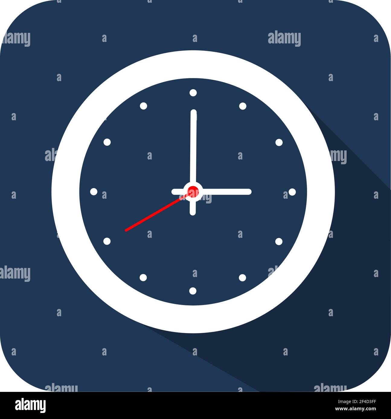 Circle white clock flat style, timer on blue color background and long ...