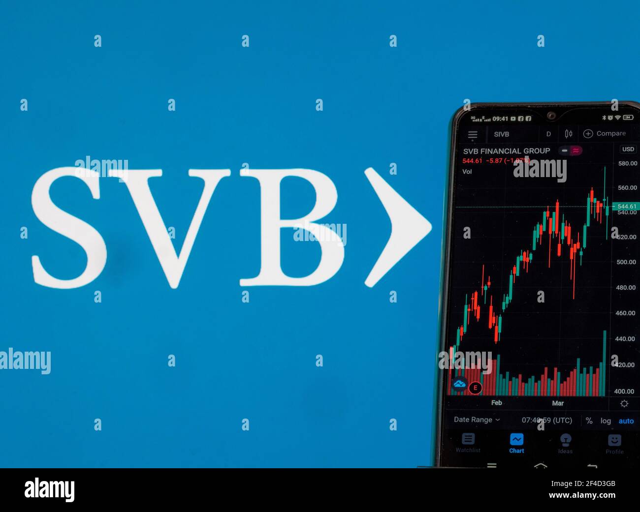 In this photo illustration the stock market information of SVB ...