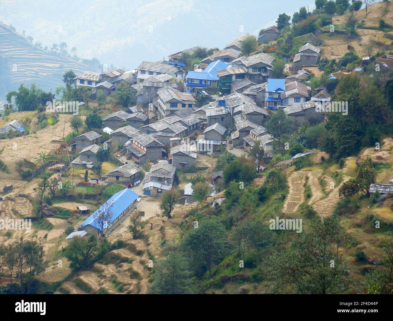 Small mountain villages in the Annapurna foothills, Nepal Stock Photo ...