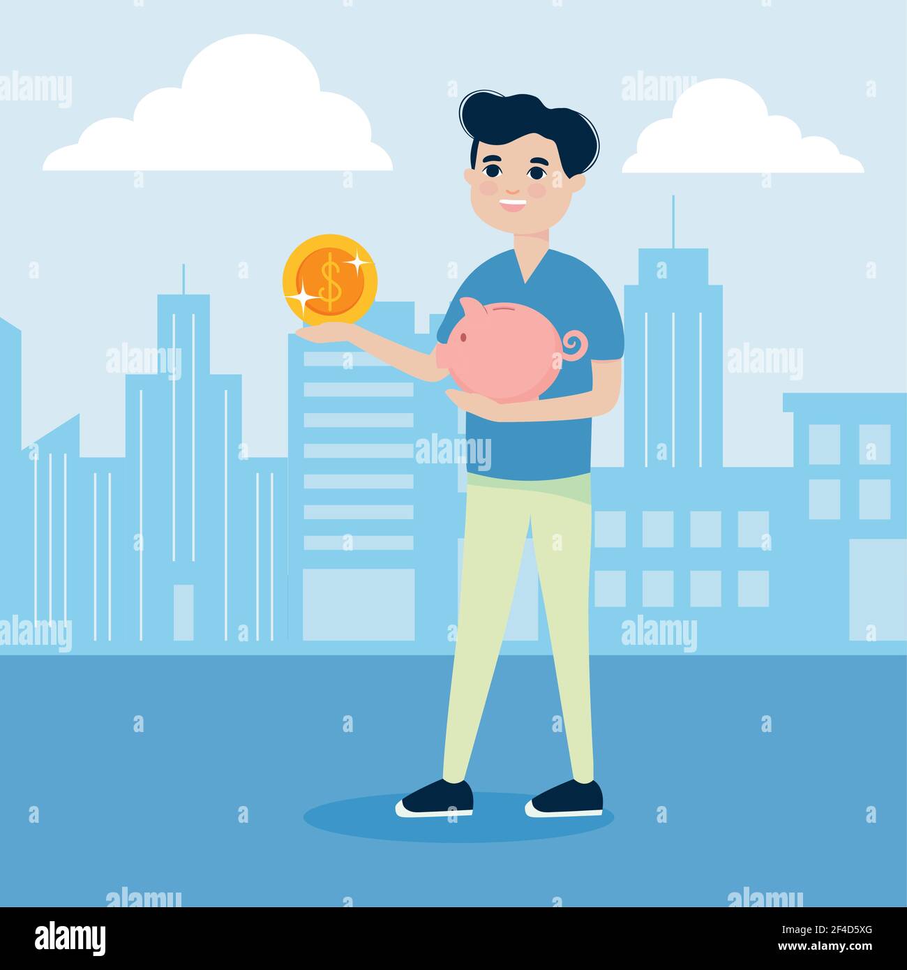 Piggy bank man holding Stock Vector Images - Alamy