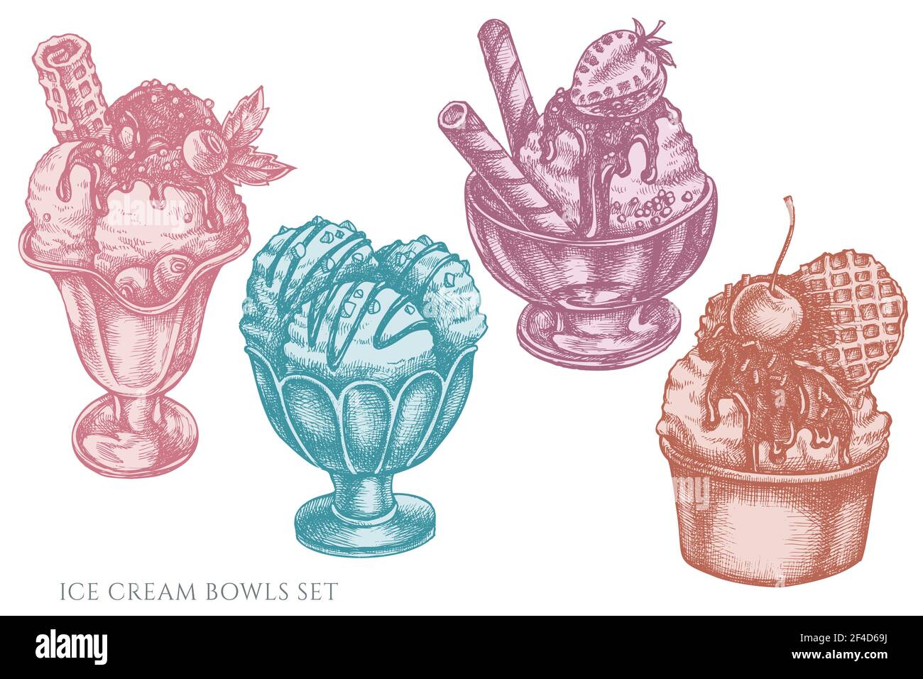 Vector set of hand drawn pastel ice cream bowls Stock Vector Image ...