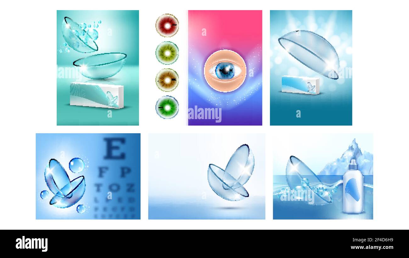 Contact Lenses Advertising Banners Set Vector Illustration Stock Vector ...