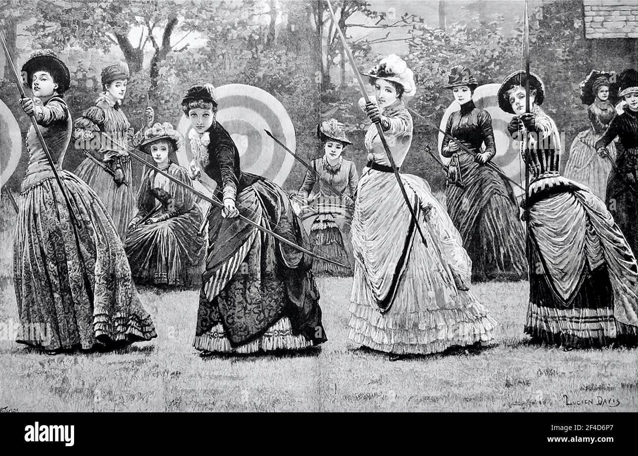 Antique vintage sports print of female archery with the title Amazons ...