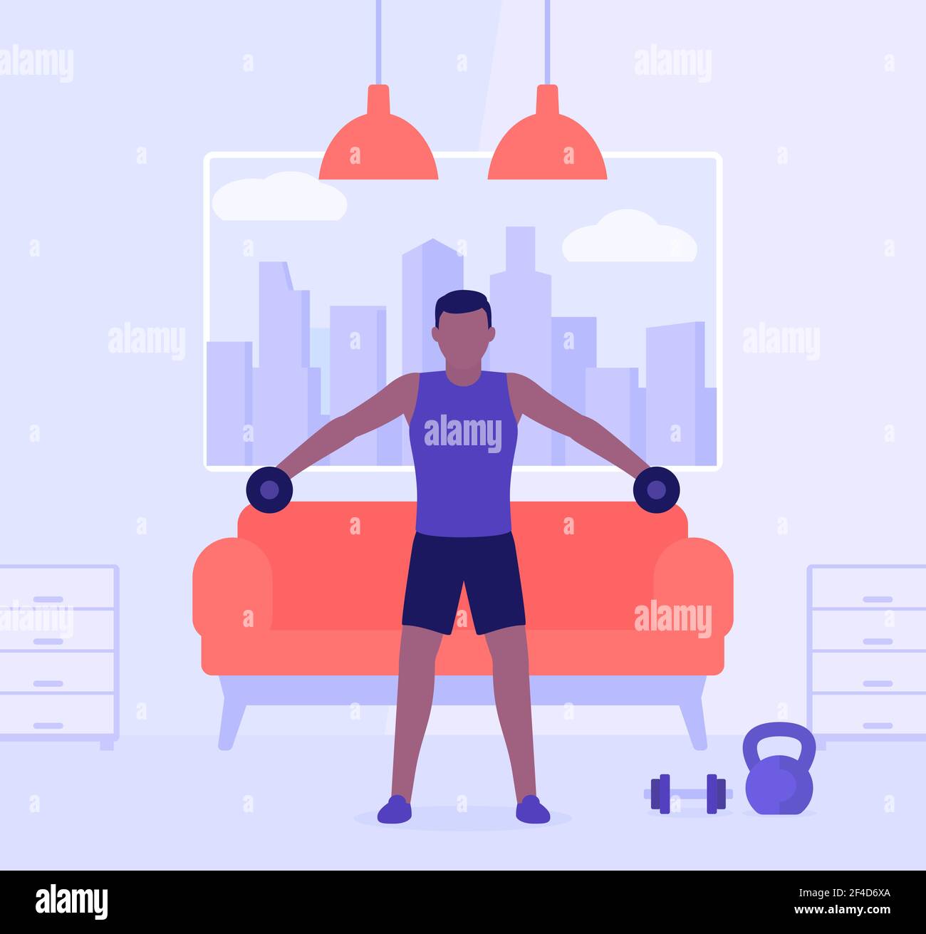 Man training shoulders at home, vector art Stock Vector Image & Art - Alamy