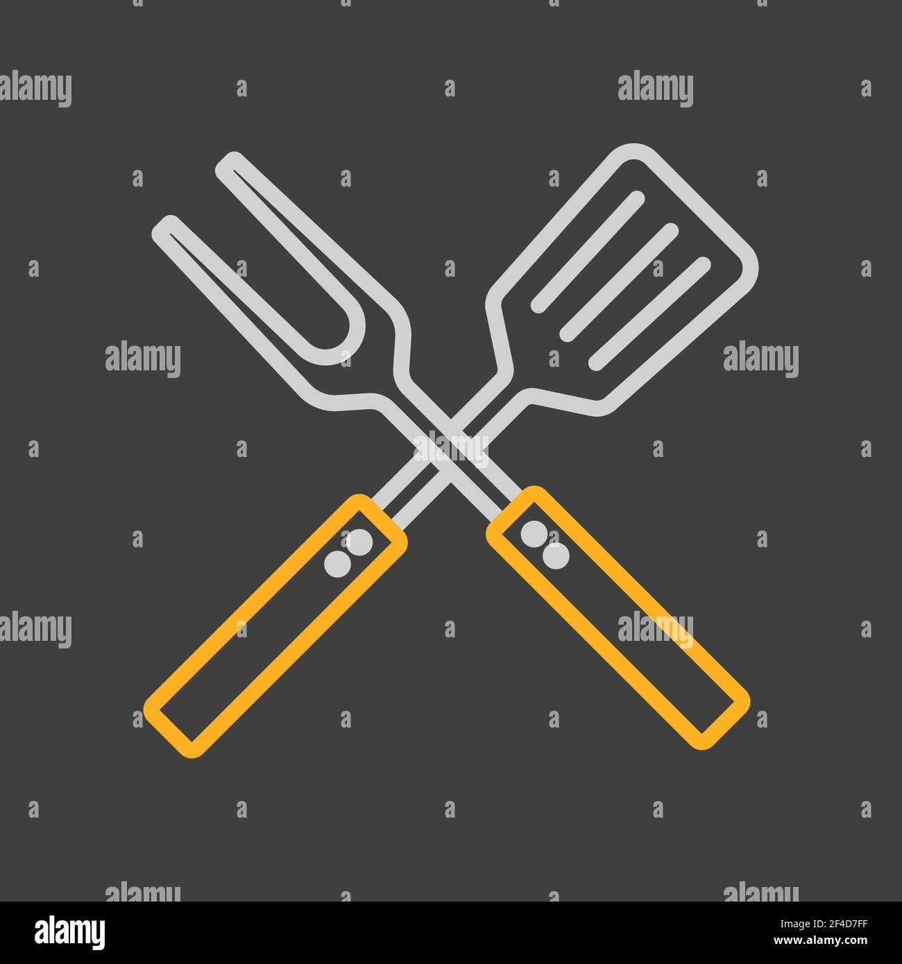 Big fork and spatula vector icon. Kitchen appliance. Graph symbol for ...